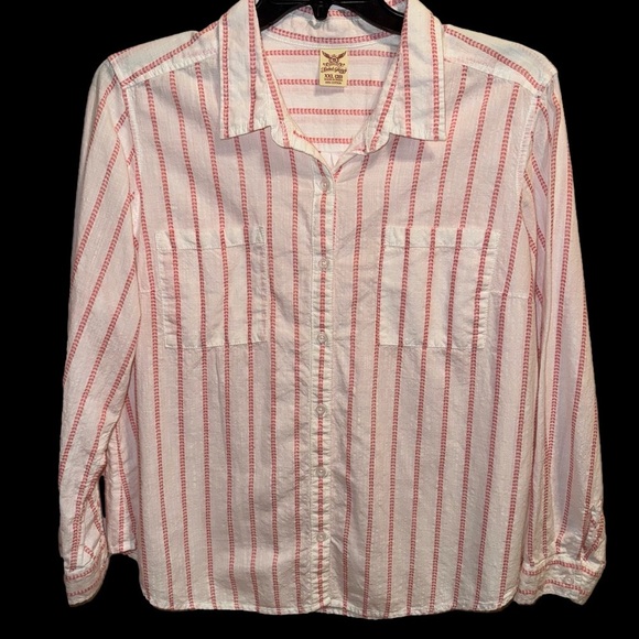 Faded Glory | Tops | Faded Glory White And Coral Stripe Long Sleeve Button Down Shirt Womens Xxl ...